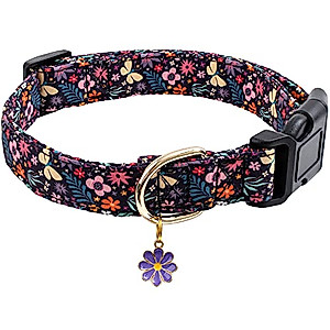 Faygarsle Cotton Designer Dogs Collar Cute Flower Dog Collars for Girl Female Small Medium Large Dogs with Purple Flower Charms S
