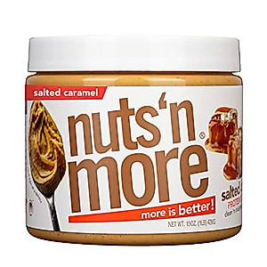 Nuts ‘N More Salted Caramel Peanut Spread, All Natural Snack, Low Carb, Low Sugar, Gluten Free, Non-GMO, High Protein Flavored Nut Butter (15 oz Jar)