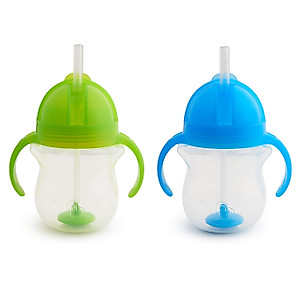 Munchkin® Happy Snacker Snack Catcher® and Any Angle™ Weighted Straw Trainer Cup Set, 4 Pack, Blue/Green