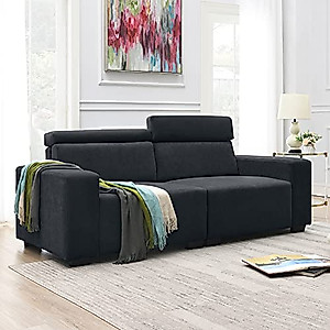 BIADNBZ 87" Velvet Loveseat Sofa with Multi-Angle Adjustable Headrest, Extra Wide Sectional Couch w/Armrest for Living Room Studios, Black