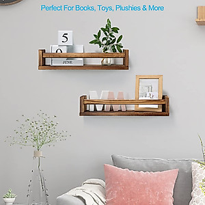 DUICIRX Nursery Room Shelves Set of 2, Wood Floating Book Shelves for Kids Room, Baby Book Shelf for Nursery, Kitchen Spice Rack (Dark brown- 2 Pack)