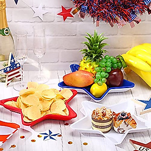 24 Pcs Patriotic Star Shaped Plates 4th of July Dessert Plate Red White Blue Reusable Plastic Snack Tray Platter for Cookies Chips Independence Day Memorial Day Veterans Day Party Supplies, 11 Inch