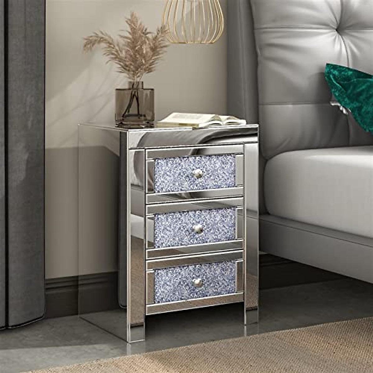 HIGOH Bedside Table Drawer Mirror Bedside Table Bedroom Cabinet Bedside Table Suitable for Bedroom Furniture