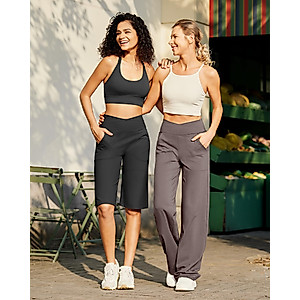 G4Free Loose Pants for Women Wide Leg Trouser Pants with Pockets Stretch Yoga Dress Pants for Business Casual Lounge(Taupe,L,31")