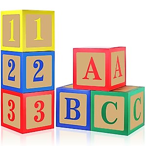 Zhanmai 6 PCS Toy Inspire Party Balloon Boxes 123 and ABC Party Balloon Boxes Blocks Colorful Letter Props Boxes for Birthday Cartoon Theme Party Baby Shower Decorations, 11.8 x 11.8 Inch
