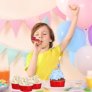 Gejoy 400 Pcs Disposable Ramekins 5 oz Aluminum Foil Baking Cups with Lids Mini Creme Brulee Cupcake Liners Muffin Pans Flan Mold Dessert Tin Container for Wedding Birthday Party(Red)