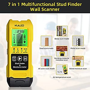 Stud Finder Wall Stud Detector 7 in 1 Electronic Wood Sensor Beam Finder Multifunctional Wall Scanner with Digital LCD Display & Sound Warning Moisture Meter Temperature Detection