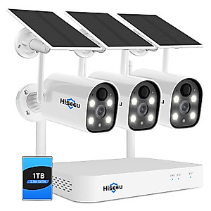 Hiseeu 10CH 4K NVR Wireless Security Camera System Outdoor Indoor, AI Human Detection, 2-Way Audio, 4MP Solar Powered Cameras with Color Night Vision, IP66 Waterproof, 1TB Hard Drive preinstalled