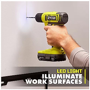 Buho Household Tool Kit Accessory Bundle - Ryobi 18V Cordless Drill Driver 1.5 Ah Battery Charger Hand Tools Drill Bits Tool Bag Holster Pouch Flashlight