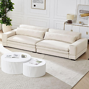 KEVINSPACE 104.72" Sofa Couch, Mid Century Modern Sofa, 3 Seater Sofa for Living Room Deep Seat Sofas Furniture Comfy Couches with 2 Pillows Comfy Cushion for Bedroom, Apartment, Office Beige