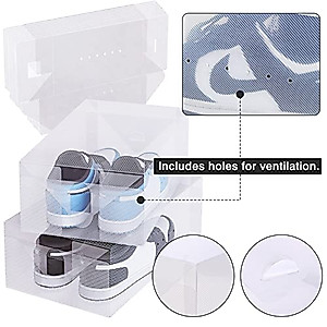 Fixwal 12 Pack Storage Boxes Large Clear Plastic Foldable Shoe Storage Containers Stackable Organizer for Closet Space Saving Sneaker Bins