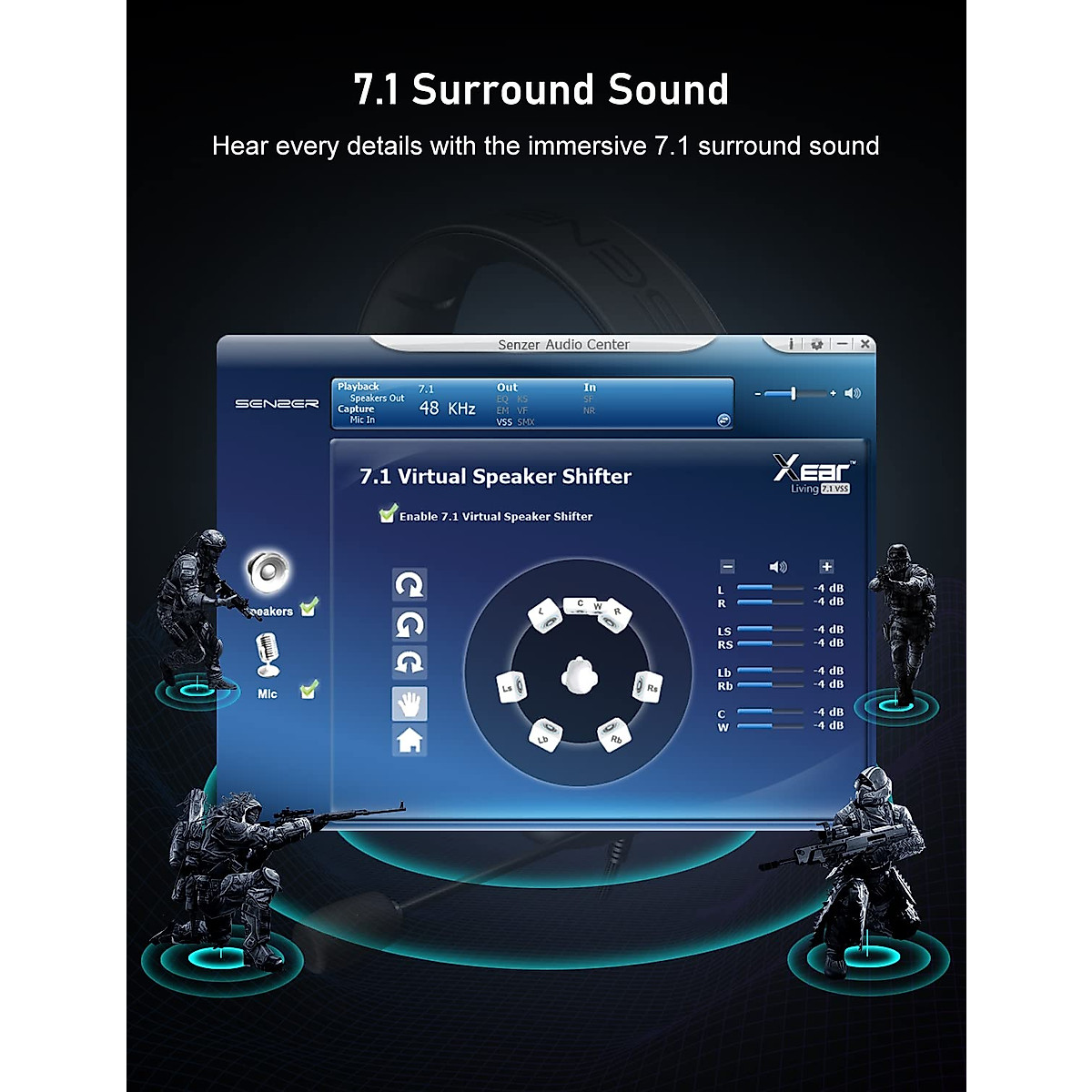 SENZER SG550 USB Folding Gaming Headset for PC, Portable, 7.1 Surround Sound Headset for Computer with Noise Canceling Microphone, for Laptop