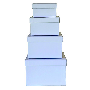 Cypress Lane Square Rigid Gift Boxes, a Nested Set of 4, 3.5x3.5x2 to 6x6x4 inches, small size(White)