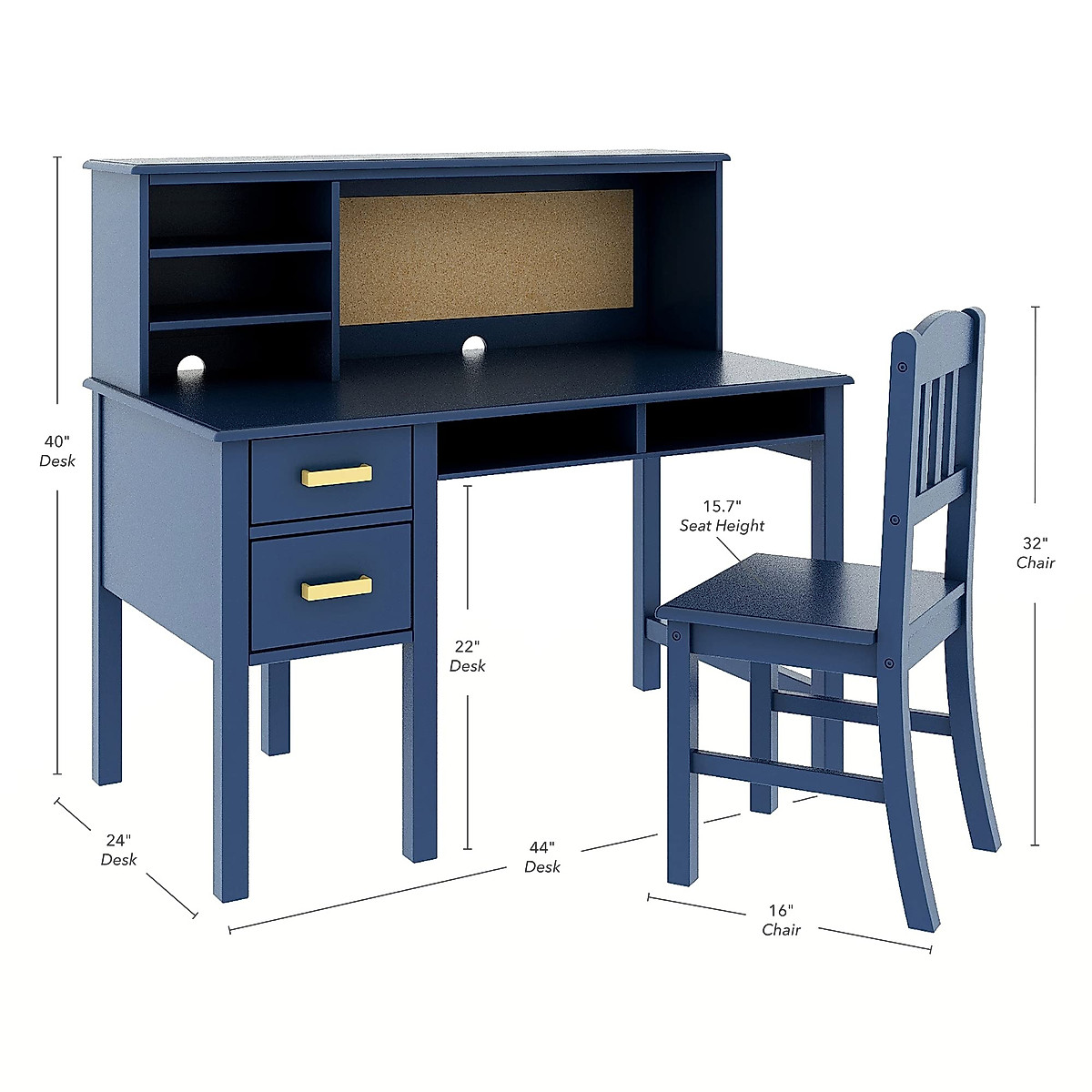 Guidecraft Taiga Desk, Hutch and Chair - Navy: Children’s Wooden Study Computer Workstation, Kids Bedroom Furniture