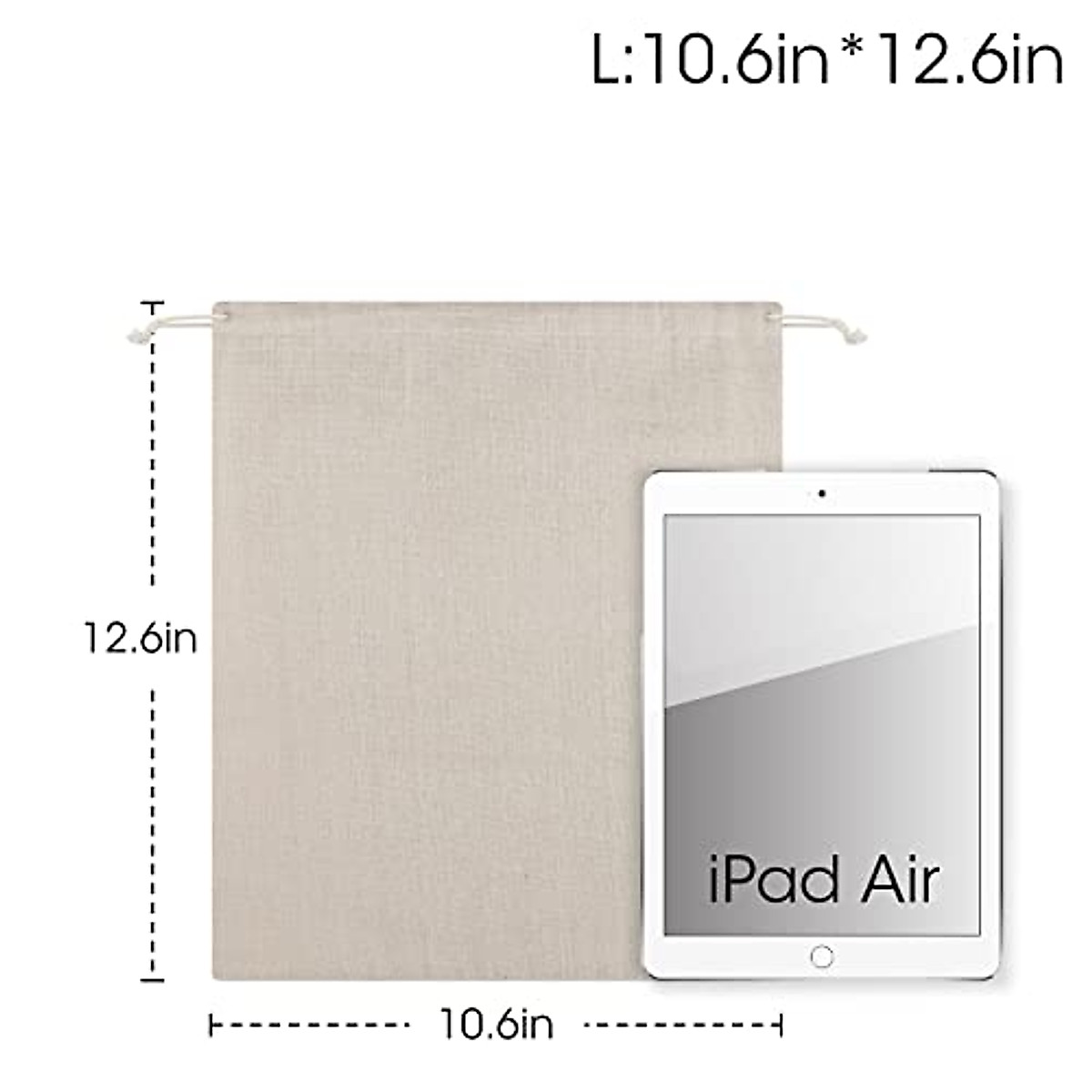 colmeguna 10 Pack 11x13 inch Reusable Produce Bags, Handmade Unbleached Cotton and Linen Fabric Bags with Drawstrings for Shopping & Storage Vegetable Bread Accessories (Large)