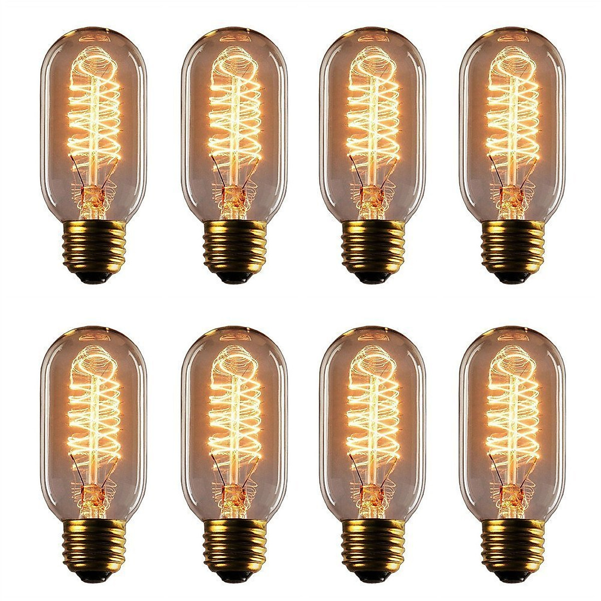 Vintage Edison Bulb - 25 Watt - T45 - Spiral Cage Filament - Dimmable - 8 Pack - 65 Lumen