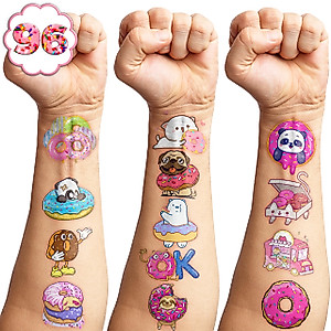 Donut Temporary Tattoos Birthday Party Decorations Supplies Party Favors 96PCS Tattoos Stickers Cute Kids Girls Boys Gifts Classroom School Prizes Themed Christmas