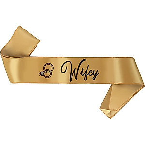 "Wifey" Sash Beige with Black Lettering & Cute Ring Image, Bride To Be Bachelorette Party Sash Bridal Shower Hen Decorations Party Favors Accessories, Funny Women Gifts engagement bridal shower