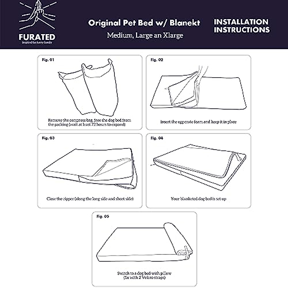 Furated Original Dog Beds for Medium Dogs, Orthopedic Dog Bed with Blanket Attached, Egg-Crate Foam Pet Bed with Removable Washable Cover and Waterproof Liner, Iron Gray, M