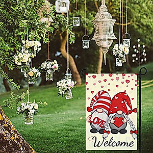 Valentines Day Garden Flag Double Sided, Love Gnomes Valentine’s Day Garden Flag Yard Flag for Outdoor Decoration 12x18 Inch
