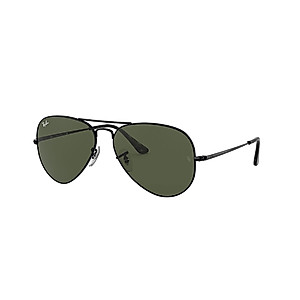 Ray-Ban RB3689 Aviator Metal II Sunglasses, Black/G-15 Green, 55 mm