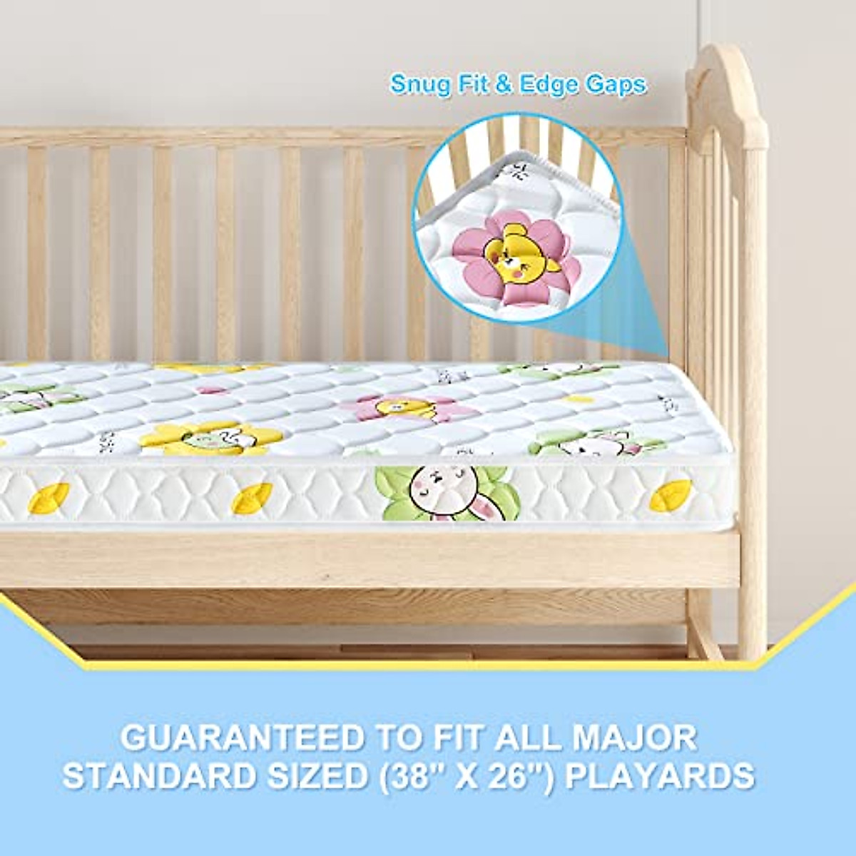 Pack and Play Mattress Topper Fits for Graco & Baby Trend &Pamo Babe Playard, Breathable and Soft Pack N Play Mattresses Pad 38" x 26", Foam Baby Playpen Mattresses, Firmness Playard Mattress