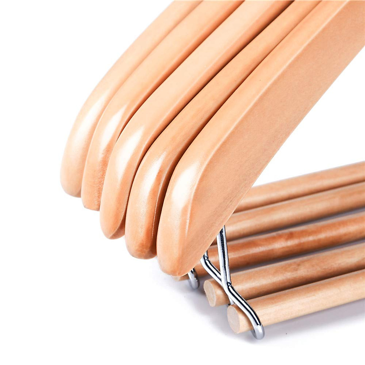 Quality Hangers Wooden Hangers Beautiful Sturdy Suit Coat Hangers with Locking Bar Glossy Natural Wood (5)