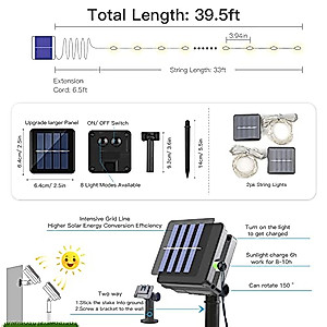 suddus Solar Fairy Lights Outdoor Waterproof, 2 Pack 33ft 100 LED Solar Twinkle Lights, White Solar Christmas Lights for Backyard Trees Patio Deck Garden Birthday Party Wedding Decorations