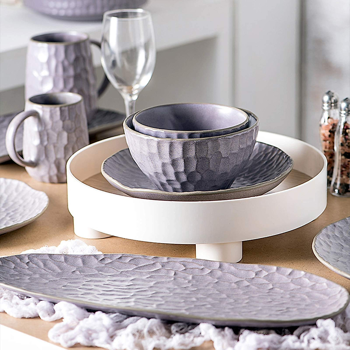 AB-Grade Porcelain Plate and Bowl Set,Kitchen Tableware Set,Ceramics Dinnerware Sets, 39 Pieces Nordic Style Porcelain Dinner Set for Family Gathering | Matte Series Purple Cereal Bowl Steak Plate an