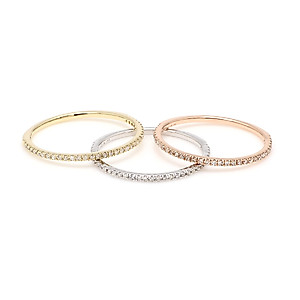 JewelMore 0.08 Carat (ctw) 10K Gold Round White Diamond Ladies Dainty Anniversary Wedding Stackable Ring (White Gold, 7.5)