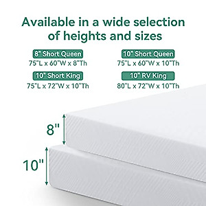 Opoiar RV Mattress 8" Short Queen,Green Tea Medium Firm Memory Foam Mattress in a Box,Pressure Relief,Campers/Trailers/Trucks Mattress in a Box,CertiPUR-US Certified,Made in USA