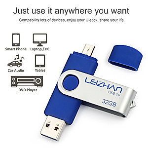 leizhan 128gb USB 3.0 Flash Drive for Samsung Galaxy S4 S5 S6 S7 HTC Nokia Moto Huawei, Micro-USB 3.0 Pen Drive, Blue