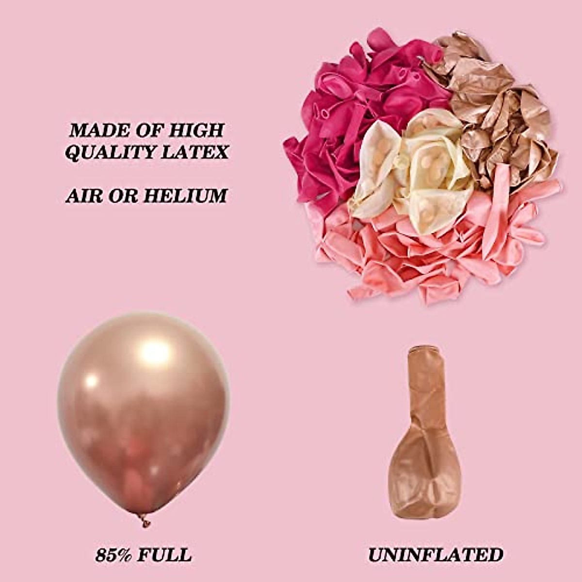 RUBFAC Pink Balloon Arch Garland Kit, Hot Pink Rose Gold Chrome Balloons for Birthday Shower Princess Theme Party Background Decorations