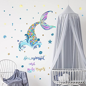 Mermaid Wall Decals, Ocean Creature Decoration Quotes Be a Mermaid and Make Waves Wall Stickers for Baby Room Girls Bedroom Nursery Bathroom Wall Decor
