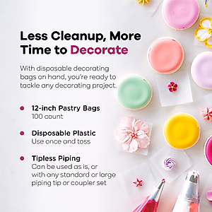 Wilton 12-Inch Cake Decorating Pastry Bags - Frost Cookies, Cakes and Cupcakes Using the Disposable Decorating Bags, Decorating Supply Bulk-Pack, 100-Count