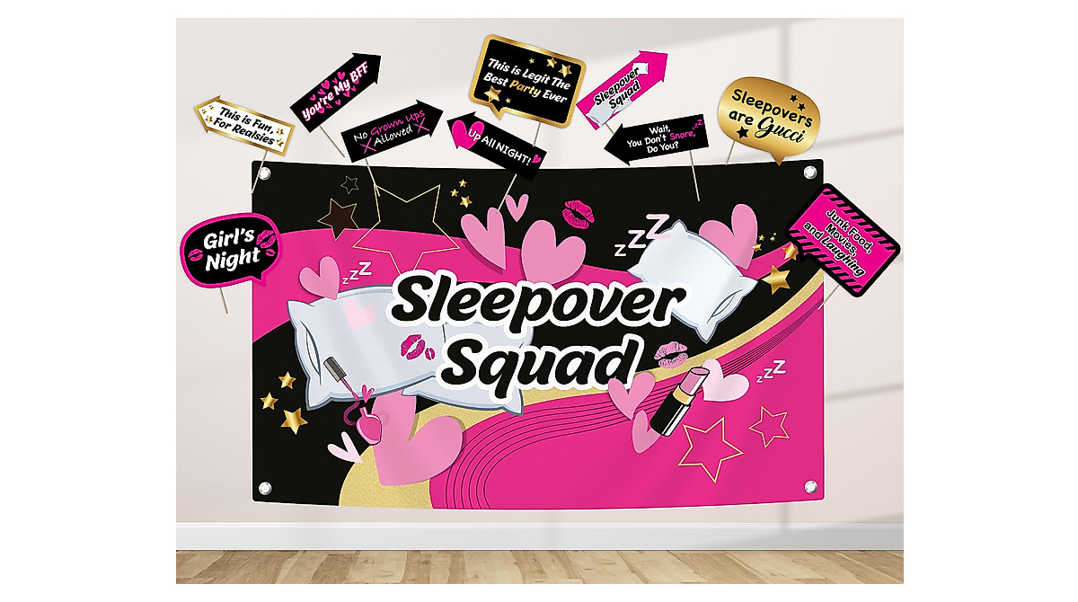 Slumber Party Decor Kit: Backdrop & Photo Booth Props for Girls