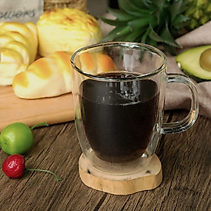 Liuruiyu Double Wall Glass Coffee mugs, (Set of 4) 12 Ounces-Clear Glass Coffee Cups with Handle,Insulated Coffee Glass,Cappuccino Cups,Tea Cups,Latte Cups,Beverage Glasses