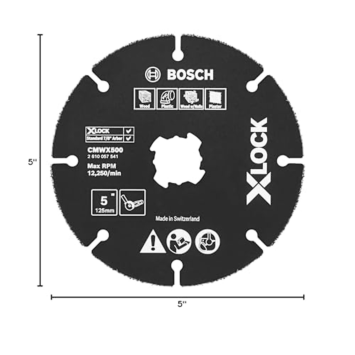 BOSCH CMWX500 5 In. X-LOCK Carbide Multi-Wheel Compatible with 7/8 In. Arbor for Applications in Cutting Wood, Wood with Nails, Plastic, Plaster