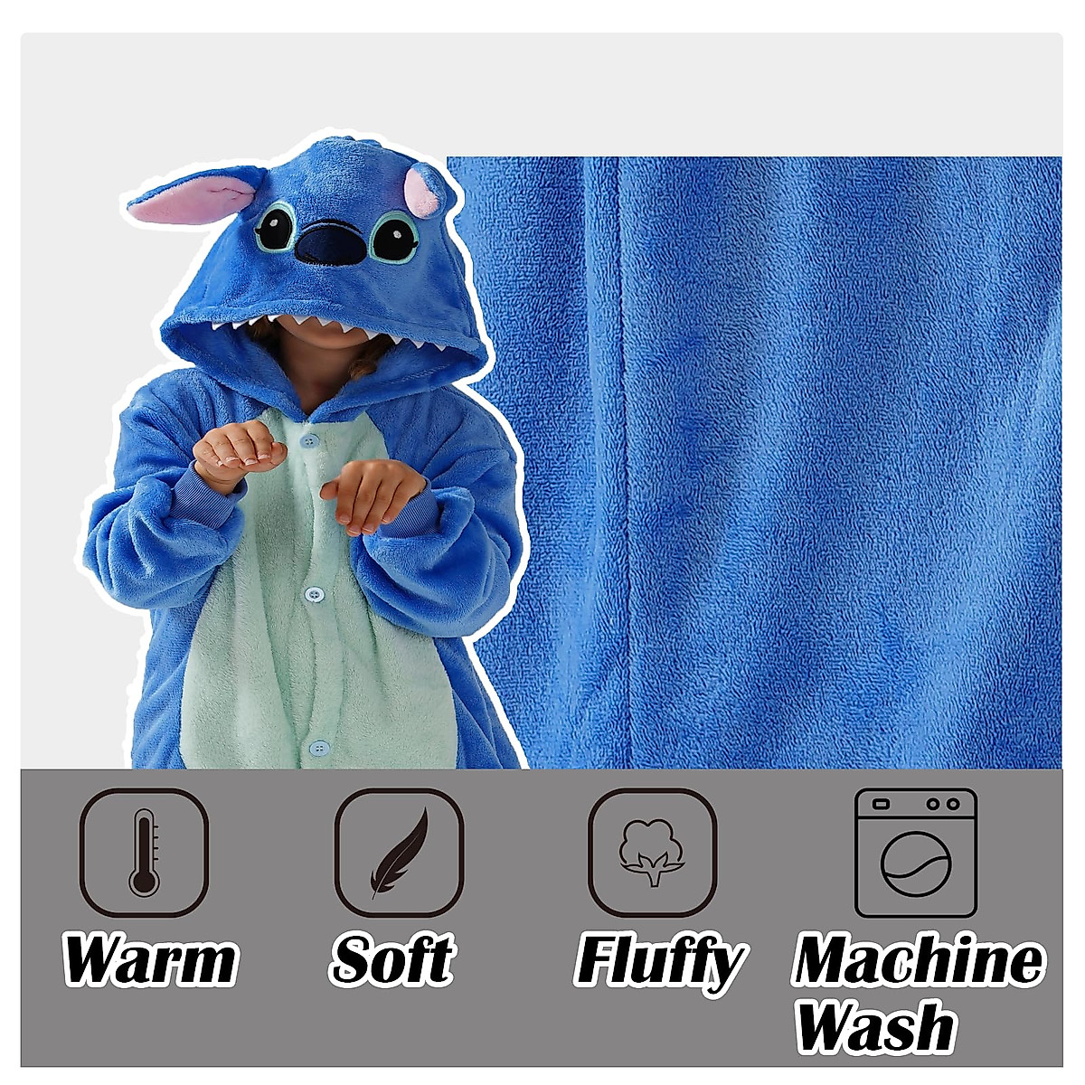 SCOPUCI Unisex Children Animal Onesie Pajamas,Kids Flannel Halloween Cosplay Costume/Homewear/Sleepwear(Blue-a,5-6 Years)