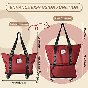 Huhumy 4 Pcs Rolling Duffle Bag with Wheels, Expandable Foldable Duffel Bag Shopping Bags Reusable Trolley Bag Waterroof Trolley Zipper Grocery Cart for Travelling Shopping, 4 Colors