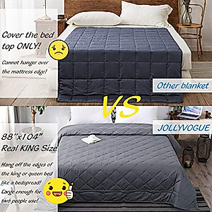 JOLLYVOGUE King Size Weighted Blanket 25 lbs-88''x104'' for Adult with Premium Fabric and Glass Beads, Dark Grey