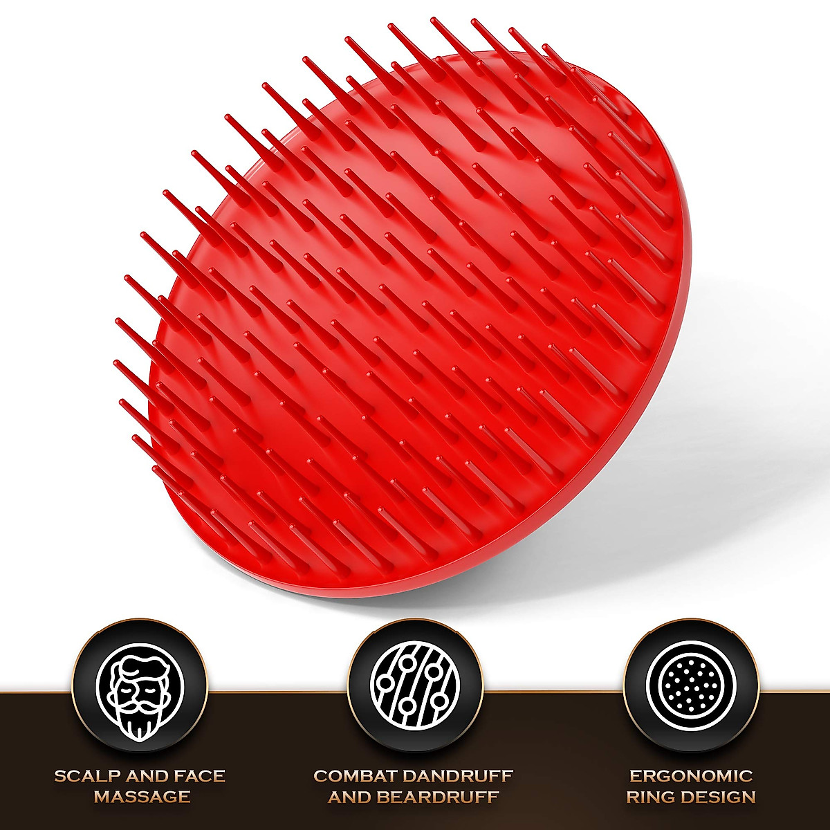 Bossman Scalp Massager and Shampoo Shower Brush - Head Scrubber - Beard Exfoliator - Hair and Beard Dandruff Control (Red)