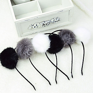 BAOPLAYKIDS BAOBAO Faux Fluffy Rabbit Fur Ball Cat Ears Panda Hair Hoop Headband Xmas Party Cosplay