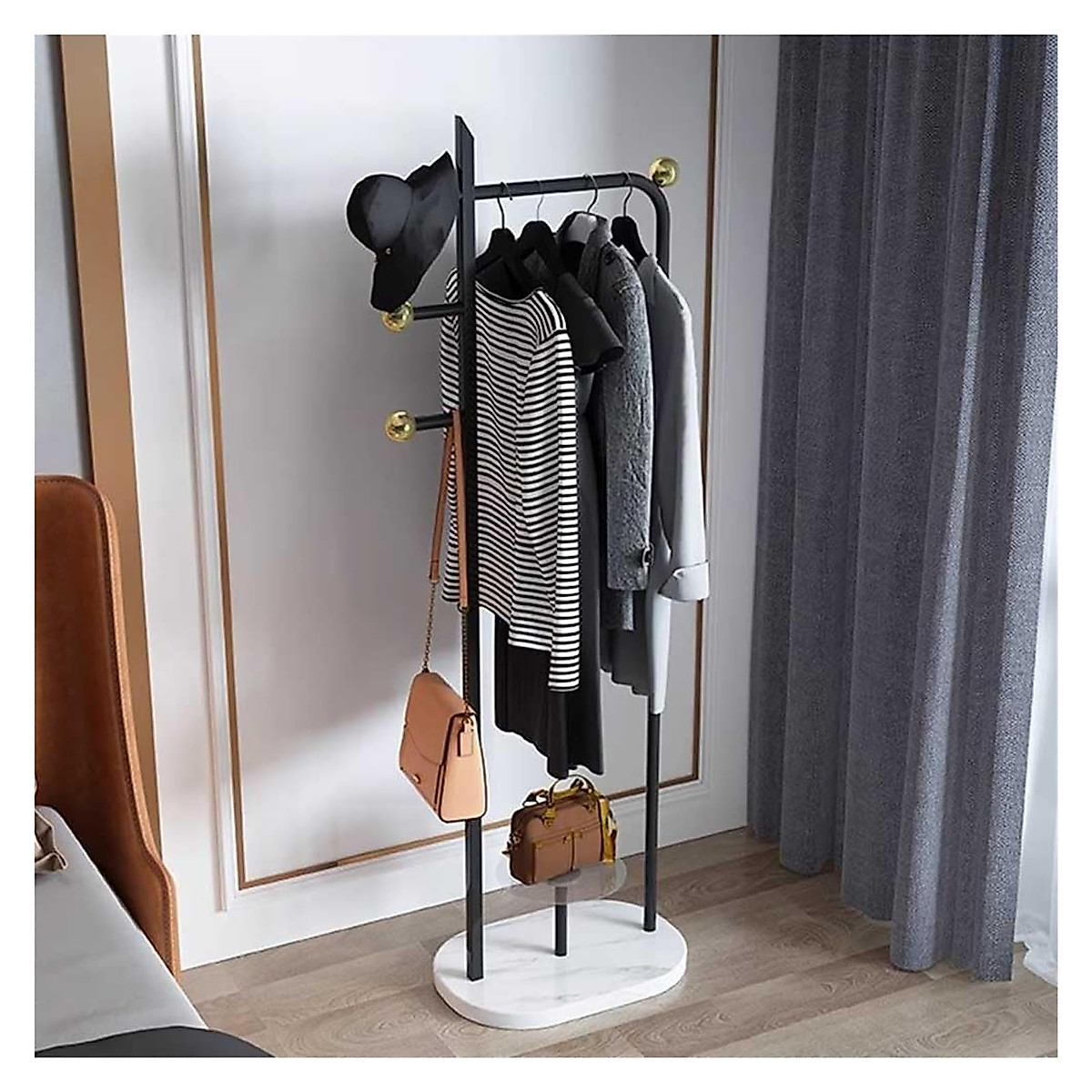 Clothes Rail Garment Rack Modern Coat Rack, Garment Rack With Marble Base, Heavy-duty Freestanding Clothing Racks Can Hang Clothes, Hat, Scarf, Organize Shoes ( Color : Black-A , Size : 55x30x170cm )
