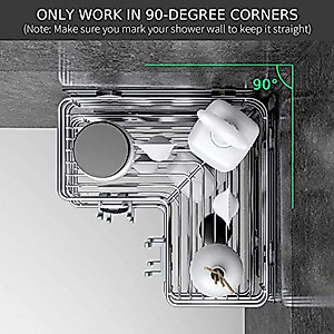 Nieifi Adhesive Corner Shower Caddy Shelf Basket Rack with Hooks, Rust Proof Stainless Steel Bathroom Shelf Shampoo Holder No Drilling 2 Pack