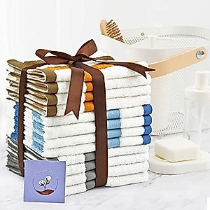 Striped Washcloths 24 Pack 6-Color Bundle - Cotton Wash Cloths for Body and Face 13 x 13 Inches