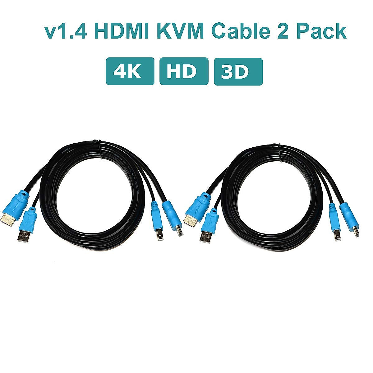MT-VIKI 2 Packs USB HDMI KVM Cable 6ft 4K HDMI USB A to HDMI USB B Twin Cord for Standard KVM Switch
