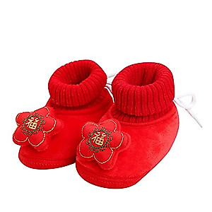 Lykmera Cotton Socks Boots Shoes for Baby Girl Boy Winter Shoes Floor Shoes Non Slip Plush Warm Elastic New Year Shoes Socks (F, 0-6 Months)
