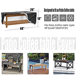 Patio Coffee Table Covers,Waterproof Outdoor Furniture Rectangular Small Table Covers,48'' L X 26'' W X 18'' H,Grey