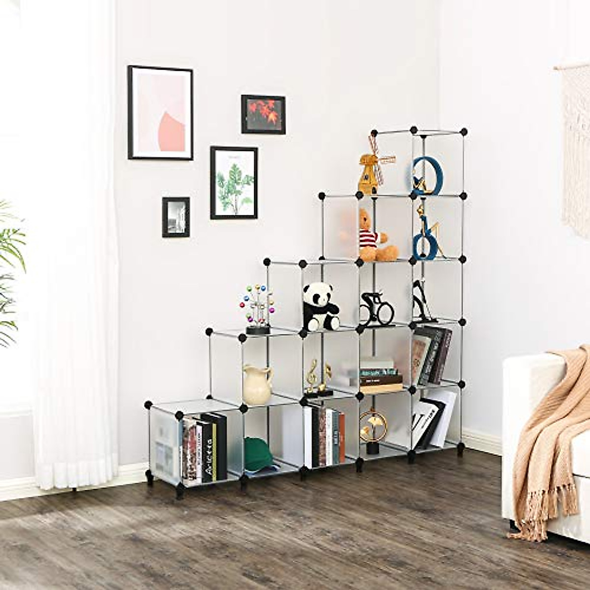 ANWBROAD Cube Storage Organizer 16 Cubes DIY Closet Cabinet Bookshelf Kids Organizers and Storage for Bedroom Closet Organizer Cubby Shelving Plastic Bookcase Office Living Room White ULCS016T